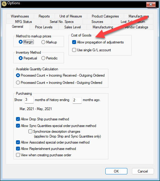 Cost of Goods Sold (COGS) Adjustment Propagation